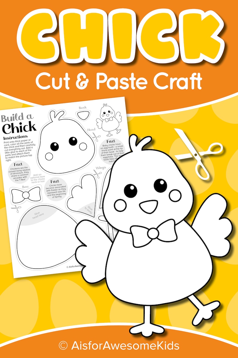 Easter Chick Cut & Paste Craft Printable, Build a Chicken Coloring ...