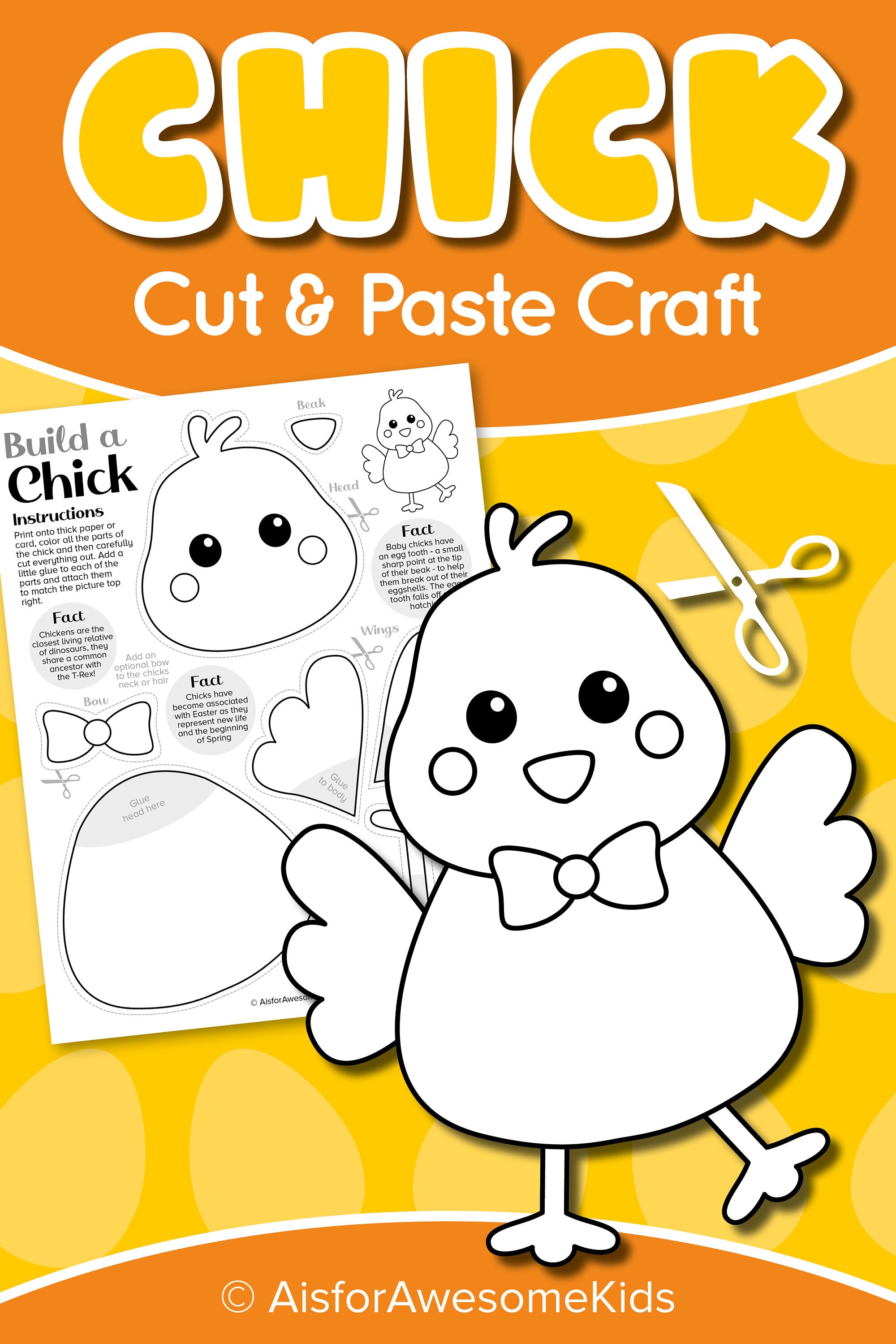 Easter Chick Cut & Paste Craft Printable, Build a Chicken Coloring ...
