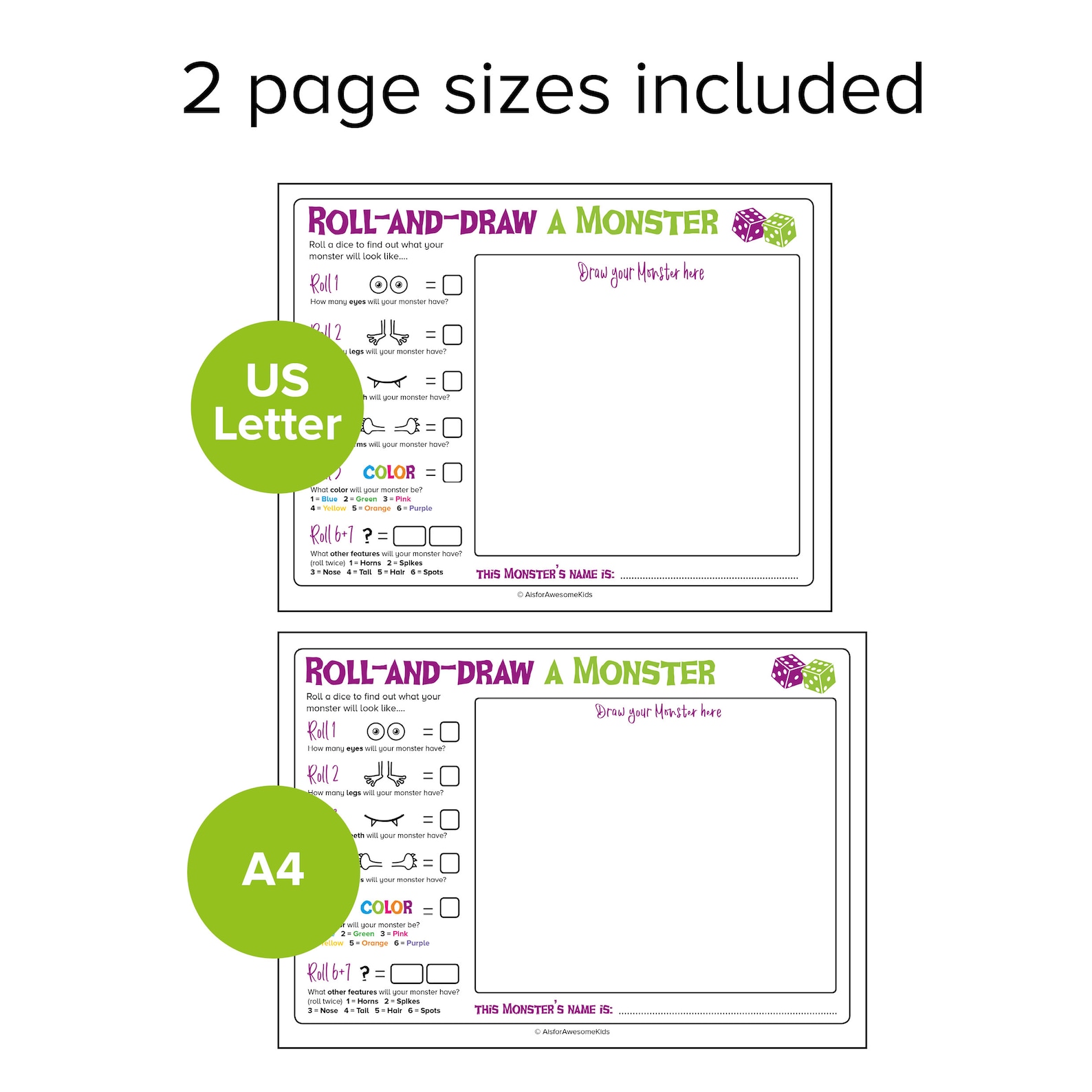 Roll & Draw a Monster Drawing Prompt Activity, Kids Halloween Dice Game ...