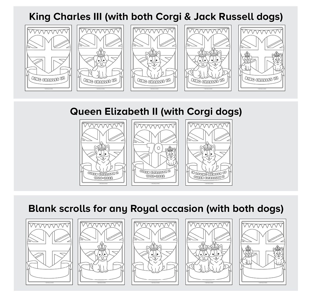 Royal Family Corgi Dog Color Page, King Charles III Colouring Poster ...