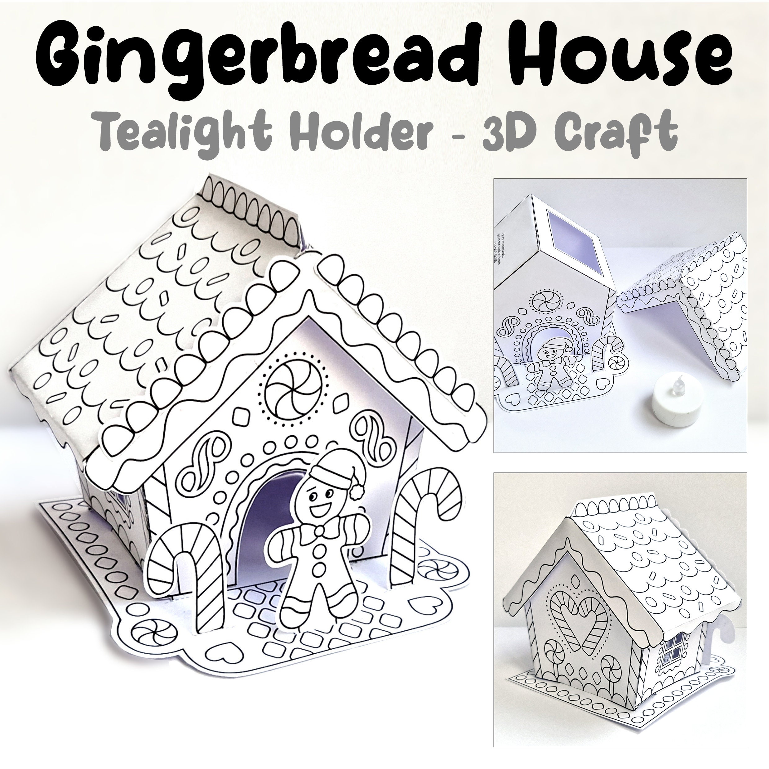 Gingerbread House 3D Craft Project, Christmas Color Build Paper Dolls ...