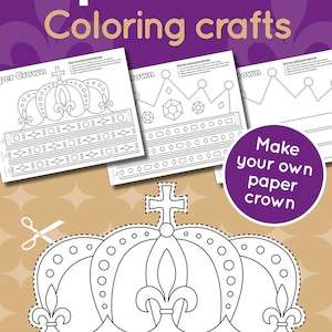 Paper Crown Craft, King Queen Hat Coloring, Princess Royal Celebration ...