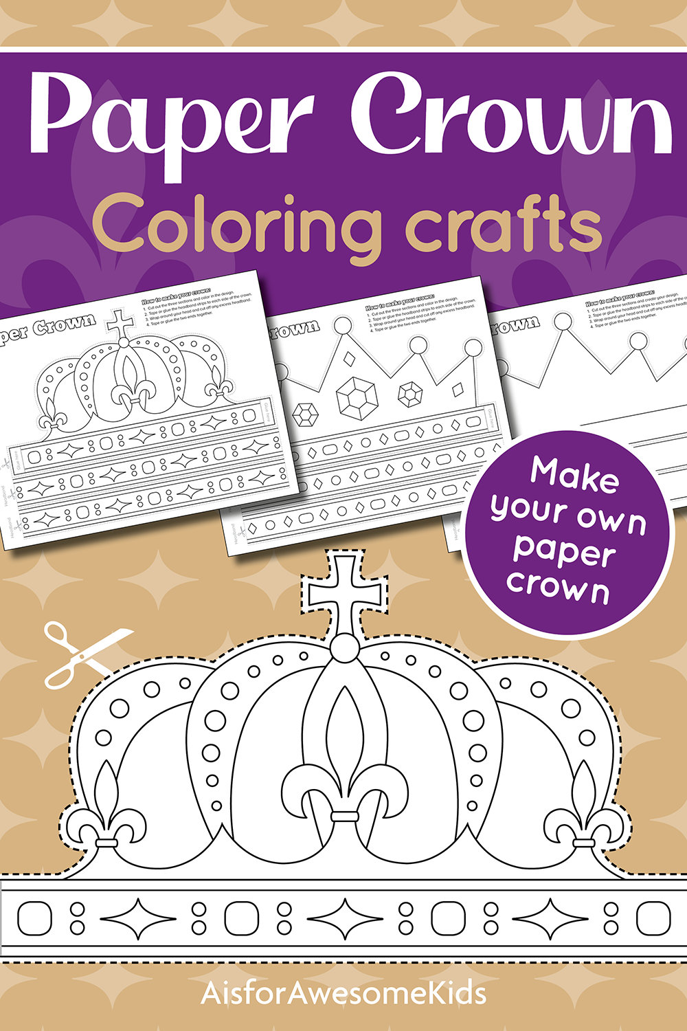 Paper Crown Craft King Queen Hat Coloring Princess Royal Etsy paper-crown-craft-king-queen-hat-coloring-princess-royal-etsy