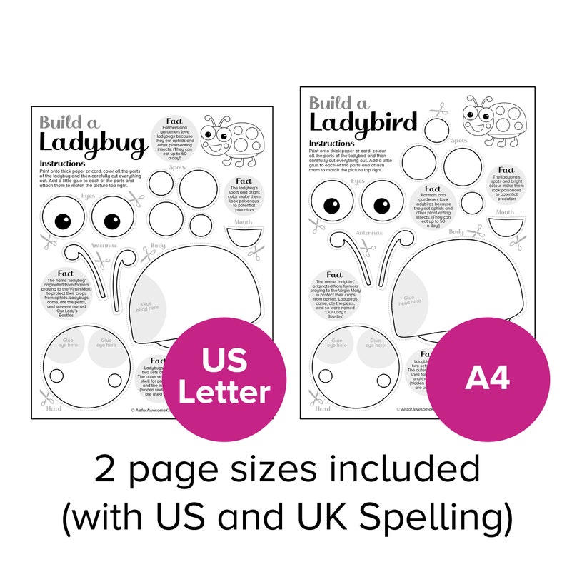 Ladybug Cut & Paste Craft Printable, Spring Bug Color and Build Kit ...