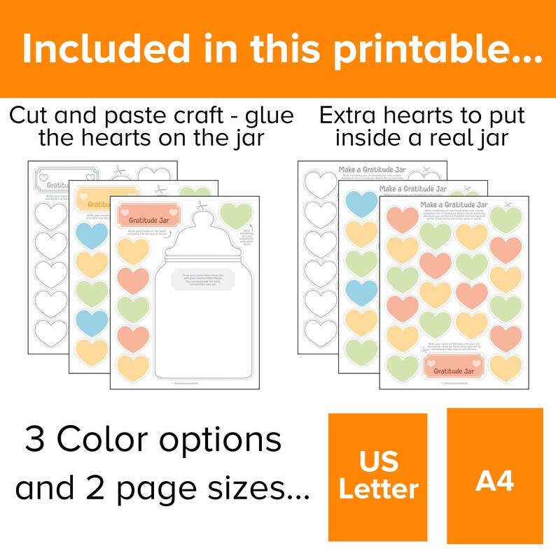 Gratitude Jar Cut & Paste Craft, Thanksgiving Hearts Printable ...