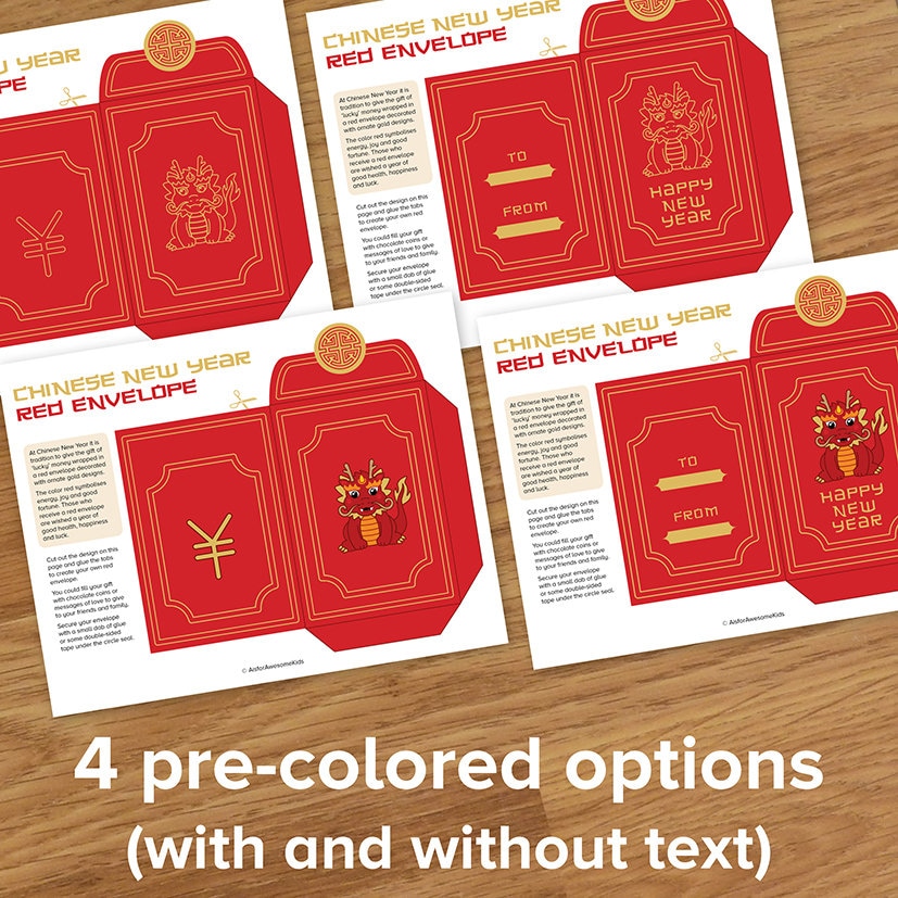 Chinese Red Envelope Craft Printable, Hóngbāo Lucky Money Lunar New ...