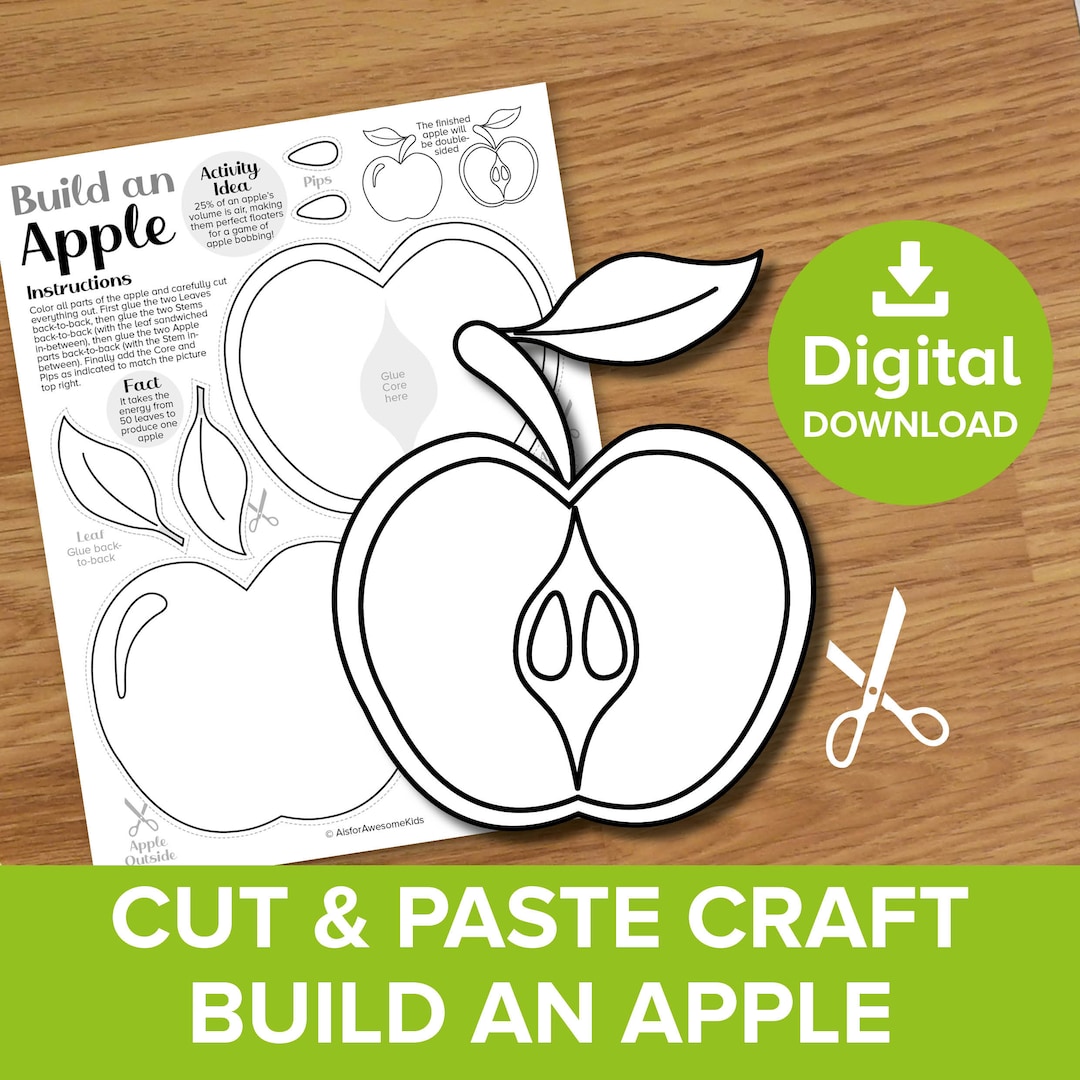 Build an Apple Cut & Paste Craft, Fall Fruit Coloring Page Printable ...