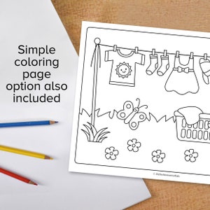 Clothesline Cut & Paste Craft, Washing Line Coloring Page Printable ...
