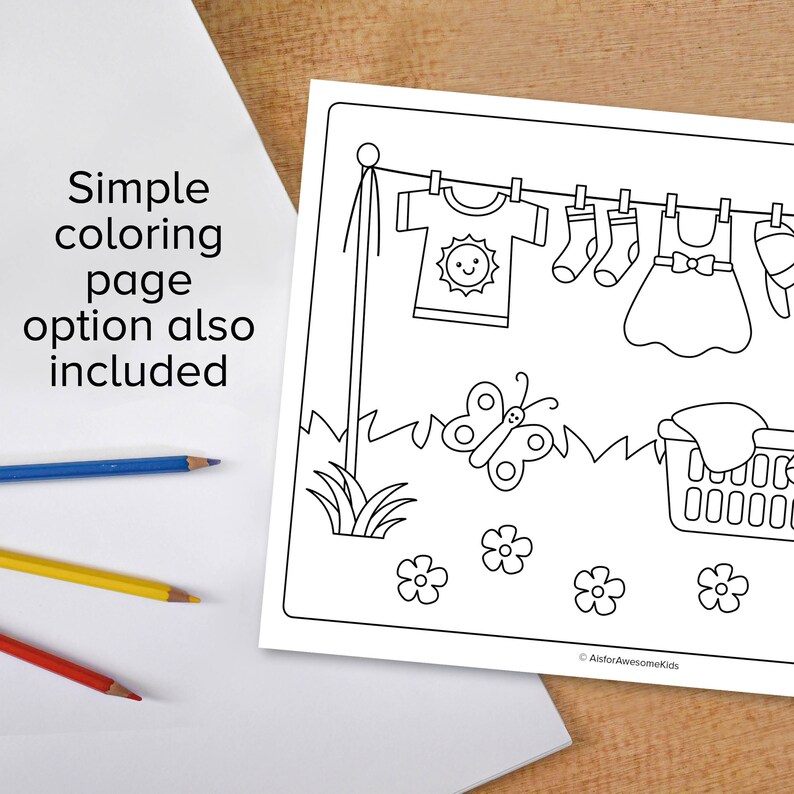 Clothesline Cut & Paste Craft, Washing Line Coloring Page Printable ...