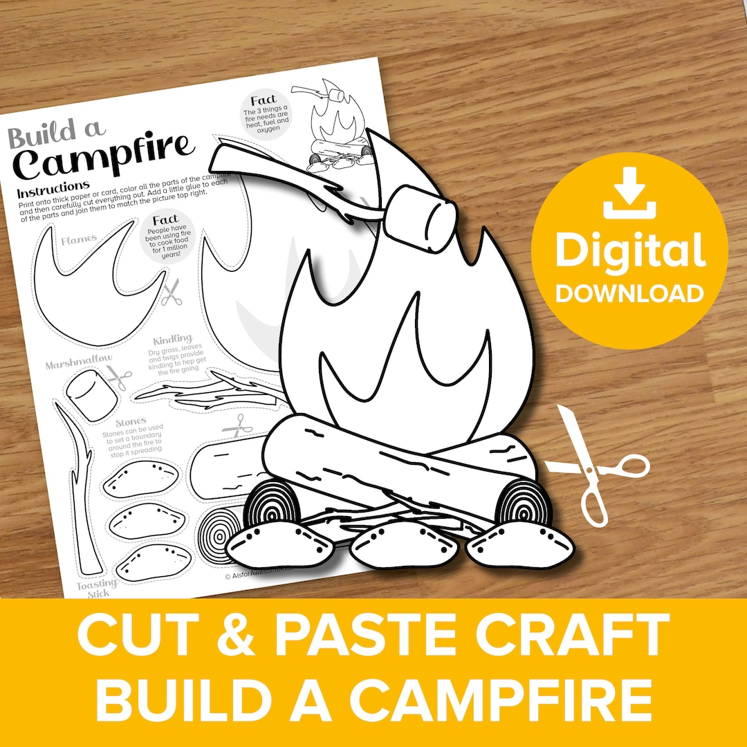 Campfire Cut & Paste Craft Printable, Summer Camping Color and Build ...