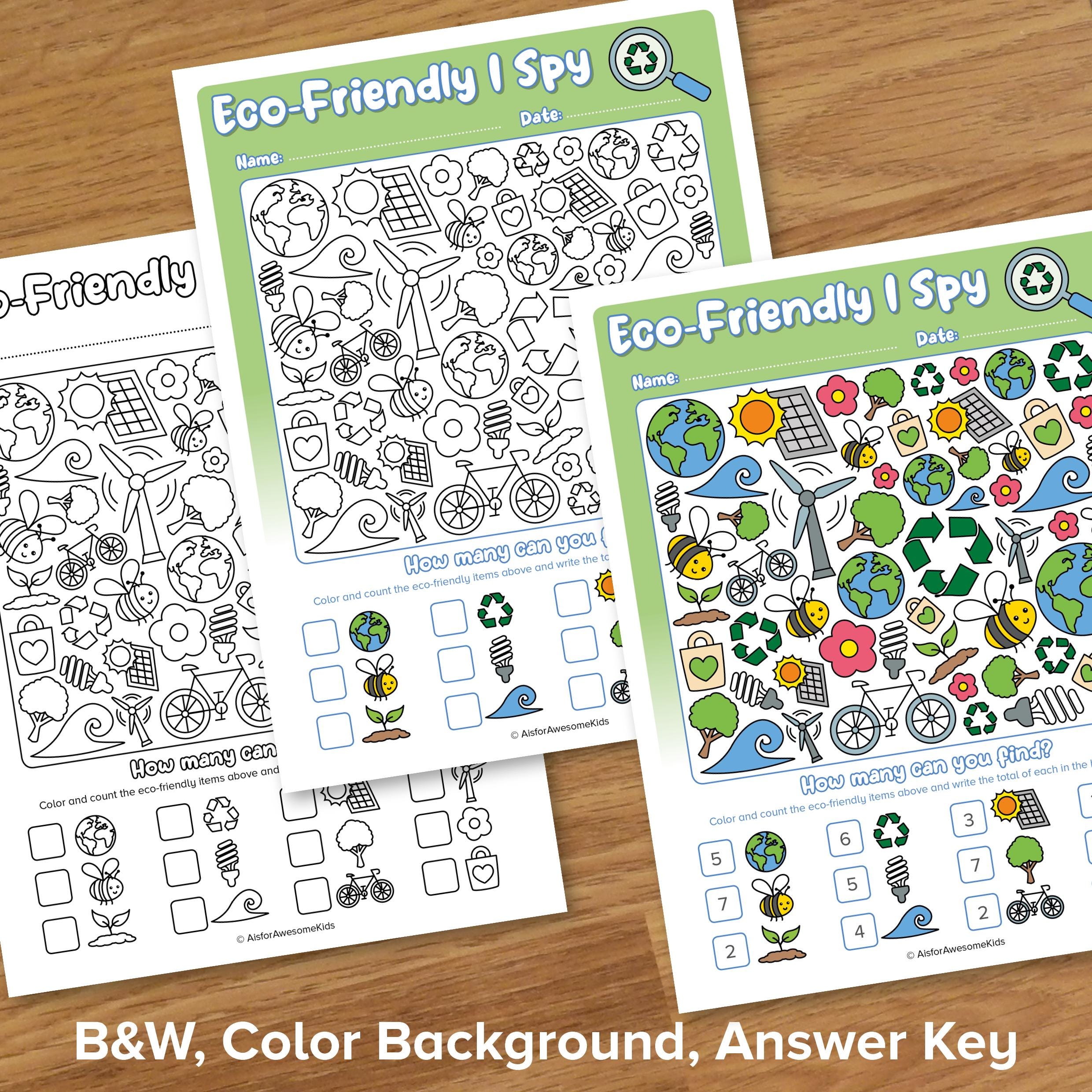 Eco-friendly I Spy Worksheet, Earth Day Eye Spy Color & Count Challenge ...