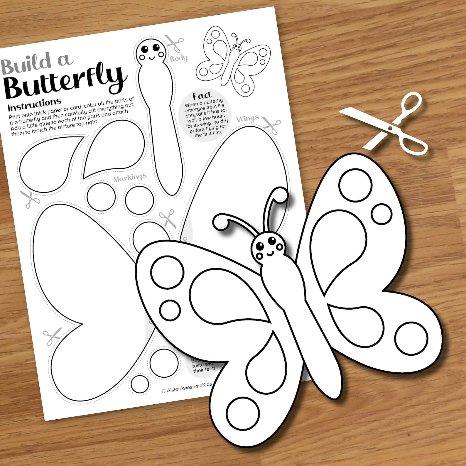 Butterfly Cut & Paste Craft Printable, Spring Bug Color and Build Kit ...