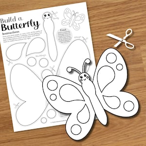 Butterfly Cut & Paste Craft Printable, Spring Bug Color and Build Kit ...