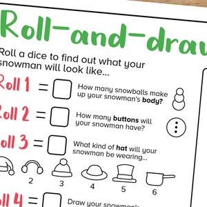 Roll & Draw a Snowman Drawing Prompt Activity, Kids Christmas Dice Game ...
