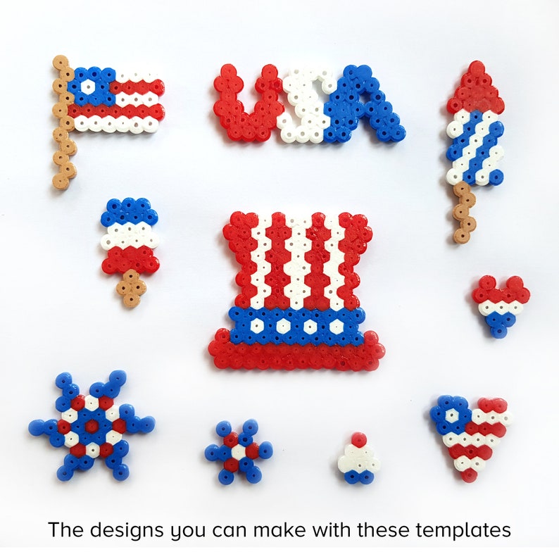 4th July Fuse Bead Template, Independence Day Hama Perler Pyssla Craft ...