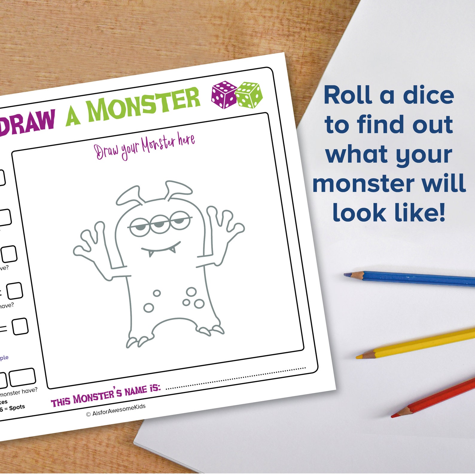 Roll & Draw a Monster Drawing Prompt Activity, Kids Halloween Dice Game ...