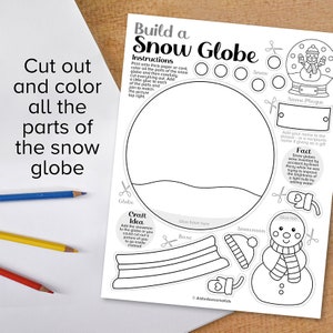 Snow Globe Cut & Paste Craft, Christmas Snow Dome Color and Build Kit ...