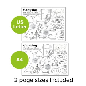 Camping Scene Cut & Paste Craft, Scout Camp Site Coloring Page Activity ...