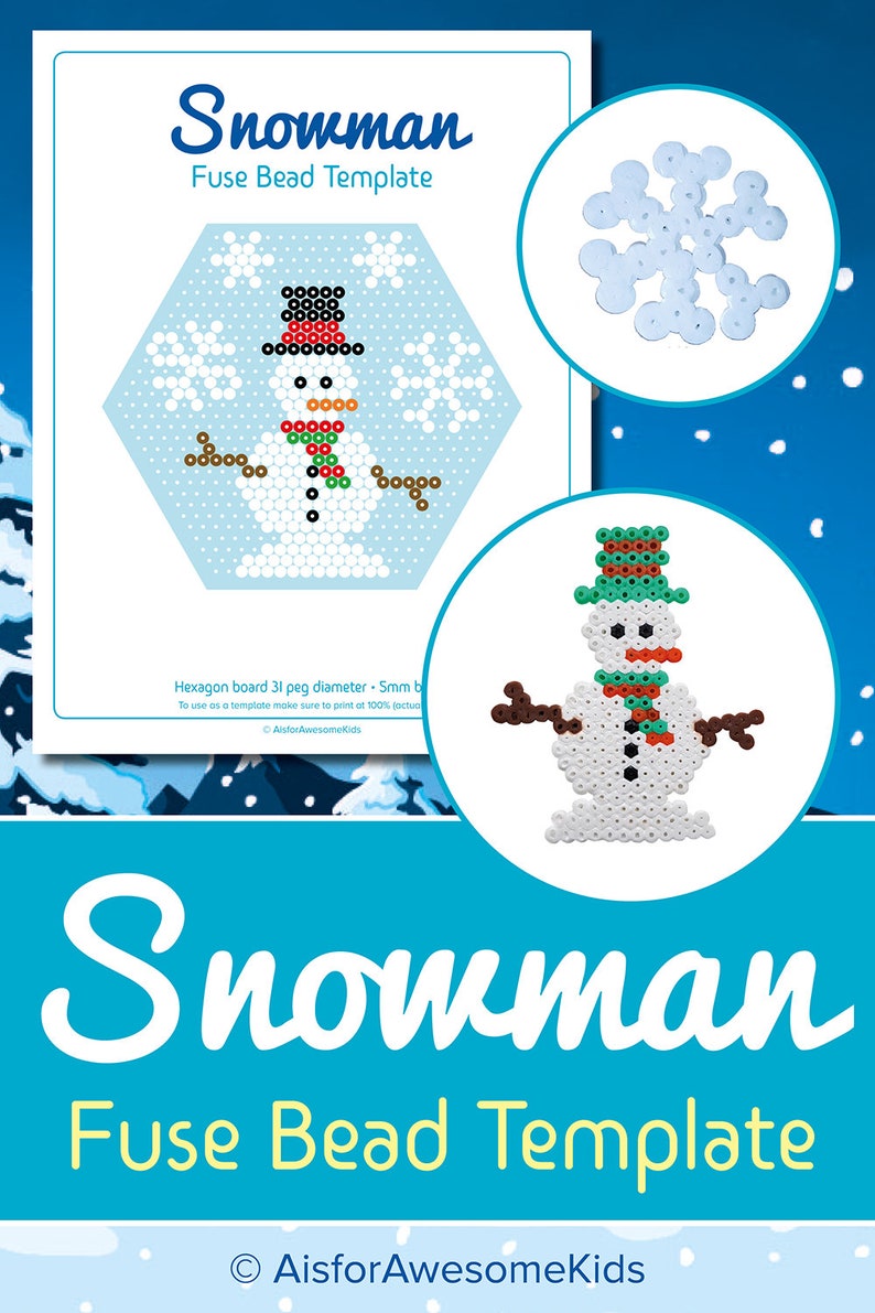 Snowman Fuse Bead Templates, Hama Perler Nabbi Beads Snowflake Craft ...
