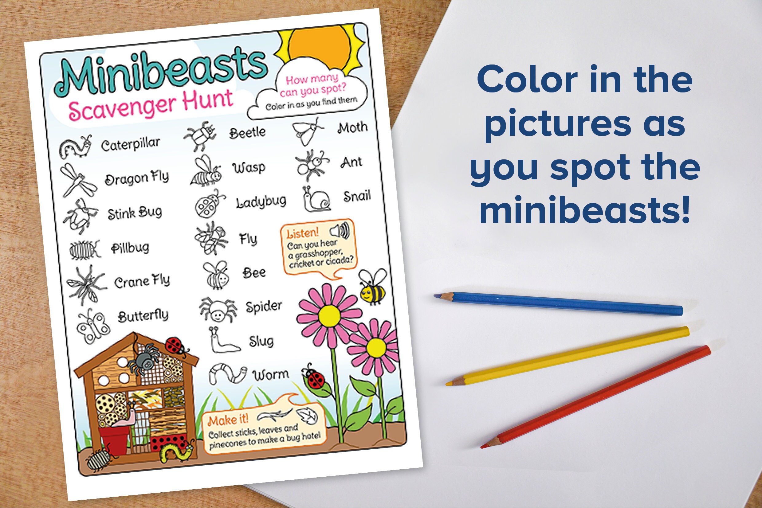 Minibeasts Scavenger Hunt, Kids Spot & Color Insect Nature Walk ...