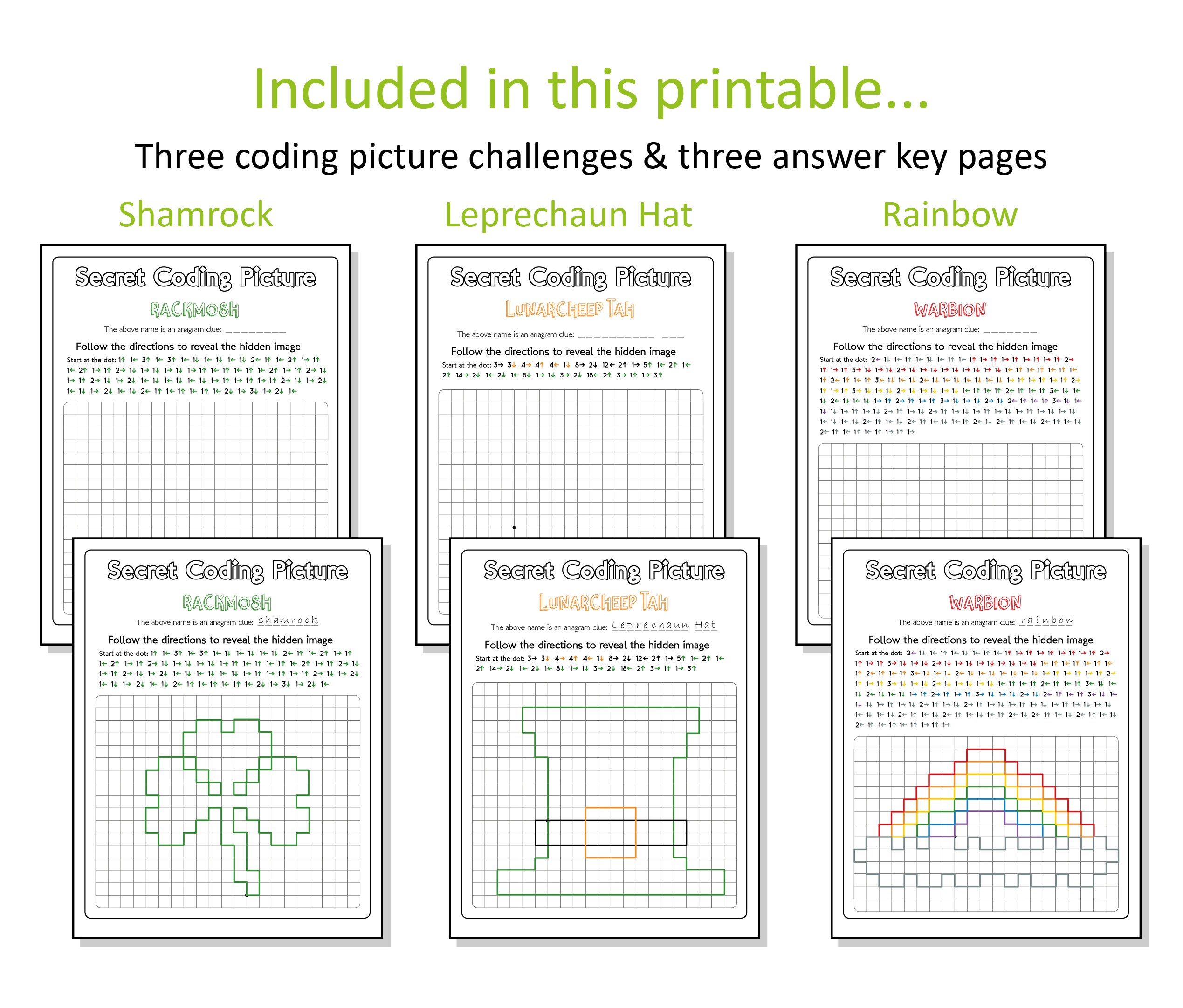 St Patrick's Day Coding Worksheets, Ireland Picture Reveal Irish Pixel ...