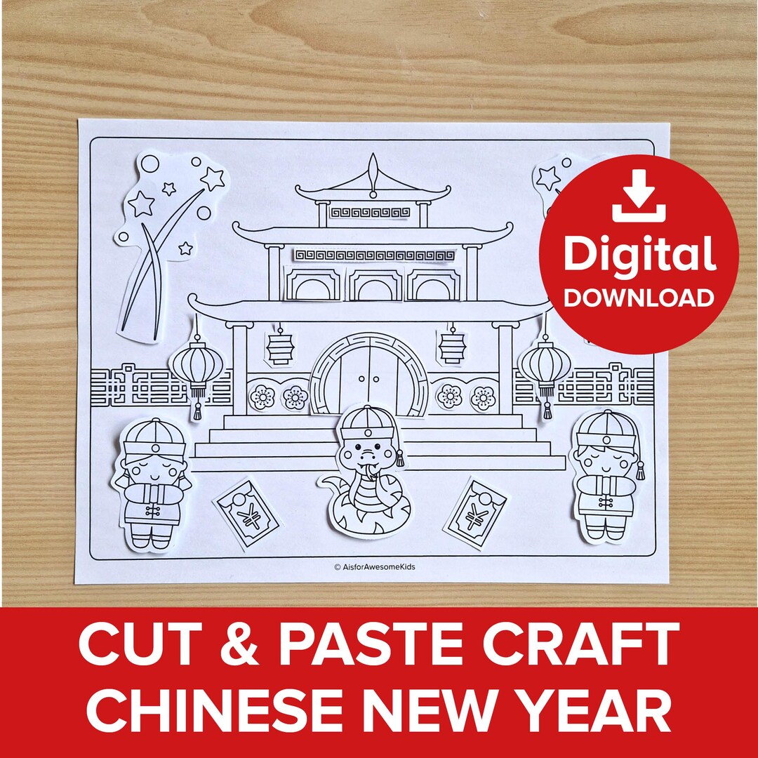 Chinese New Year Cut & Paste Scene, 2025 Year of the Snake Coloring ...