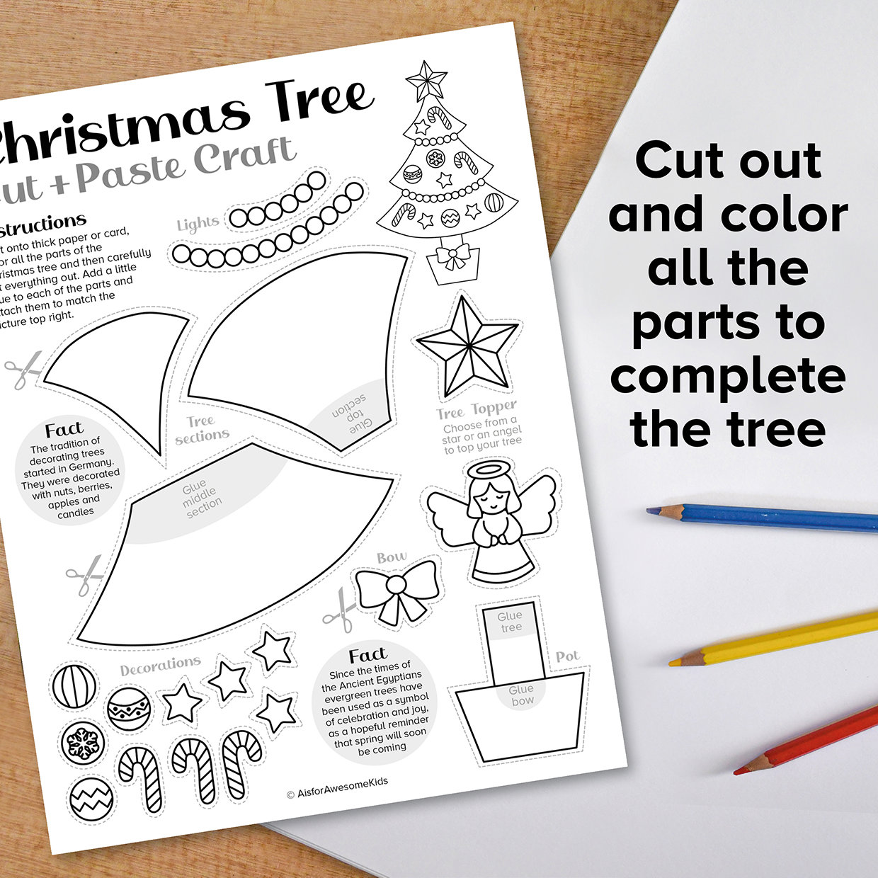Christmas Tree Cut & Paste Craft, Kids Xmas Card Color and Build Kit ...