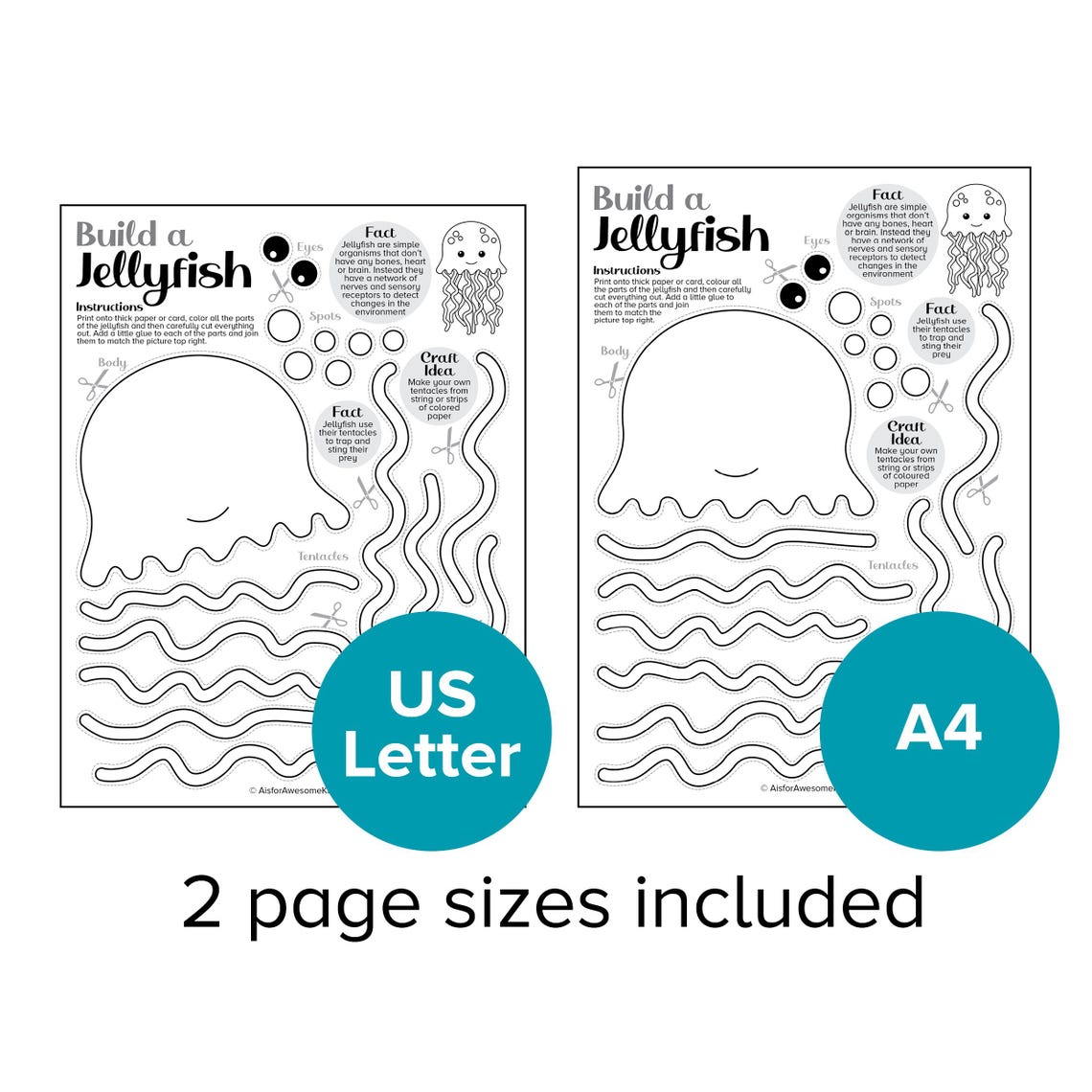 Jellyfish Cut & Paste Craft Printable, Marine Jelly Fish Color and ...