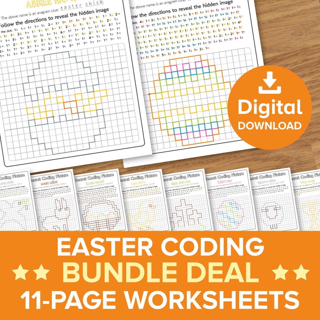 Easter Coding Worksheets, Spring Animals Picture Reveal, Pixel Art ...