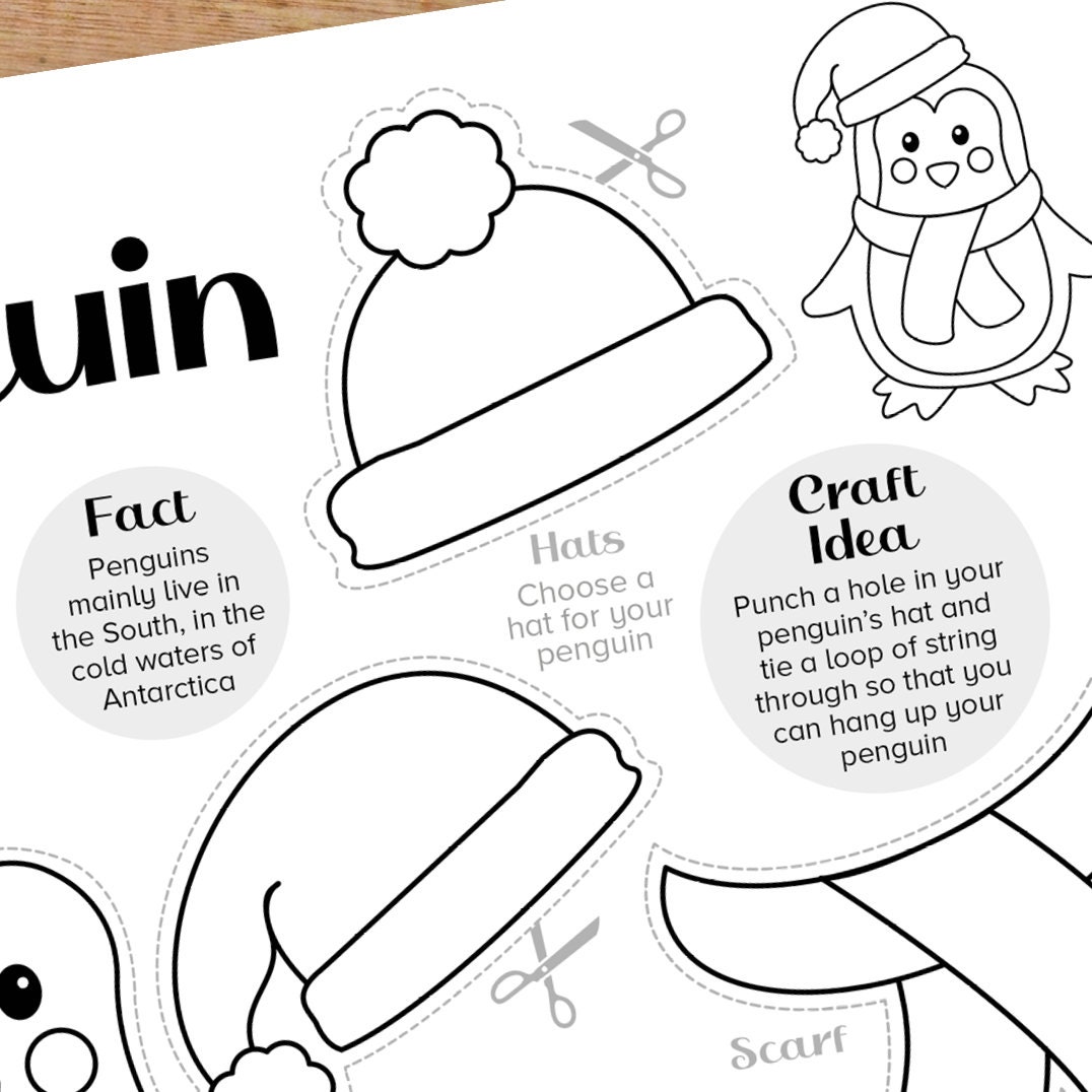 Penguin Cut & Paste Craft, Christmas Color and Build Kit, Paper Doll ...