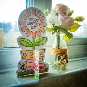 3D Flower Greetings Card Craft, Mother's Day Gift Printable, Valentine ...