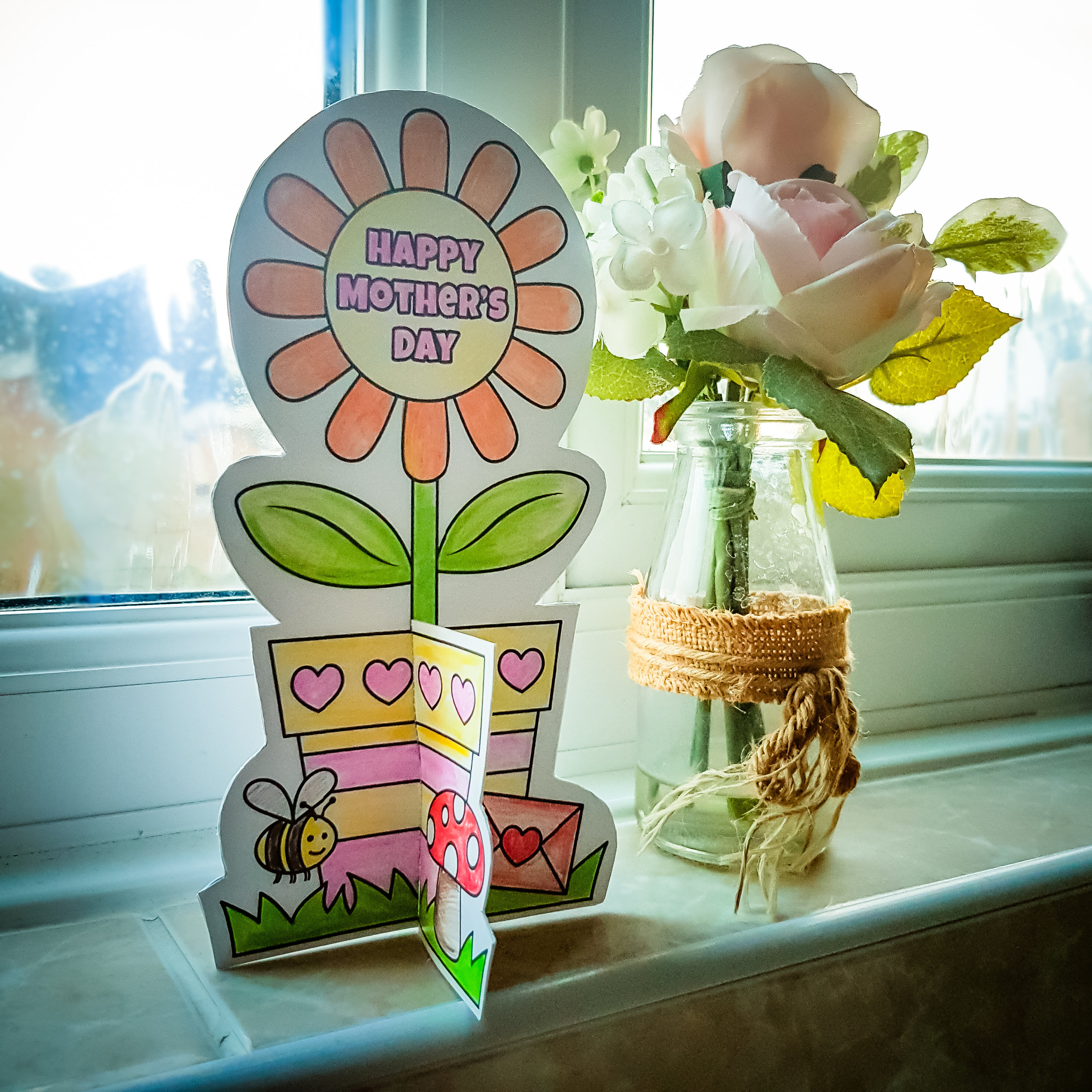 3D Flower Greetings Card Craft, Mother's Day Gift Printable, Valentine ...