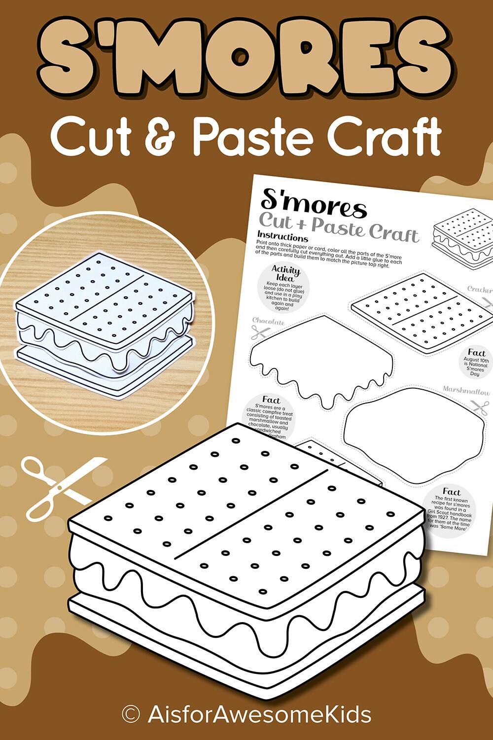 S'mores Cut & Paste Craft Printable, Summer Camping Color and Build Art ...