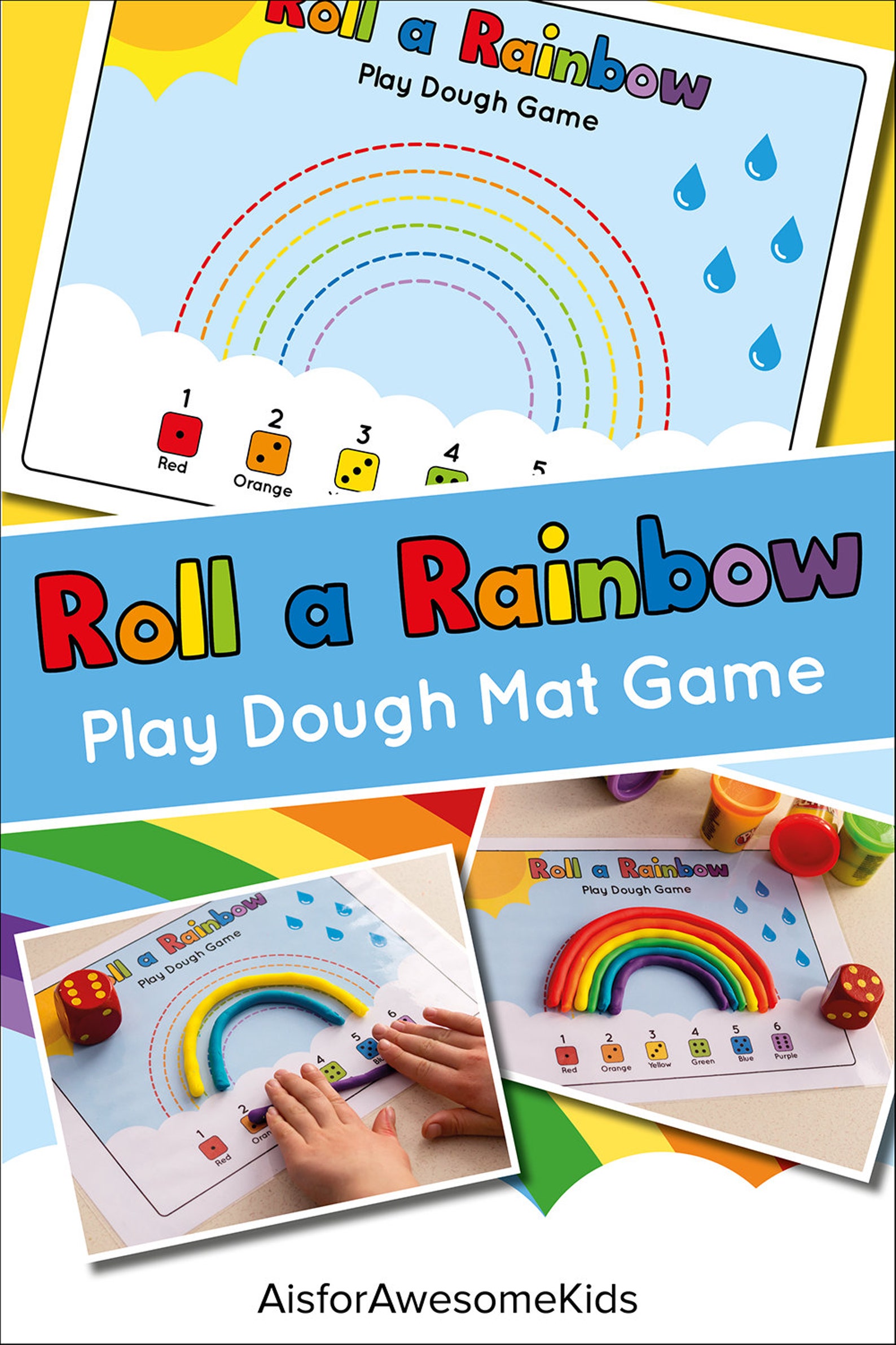 Roll a Rainbow Play Dough Mat Dice Game, Kids Playdough Activity, St ...