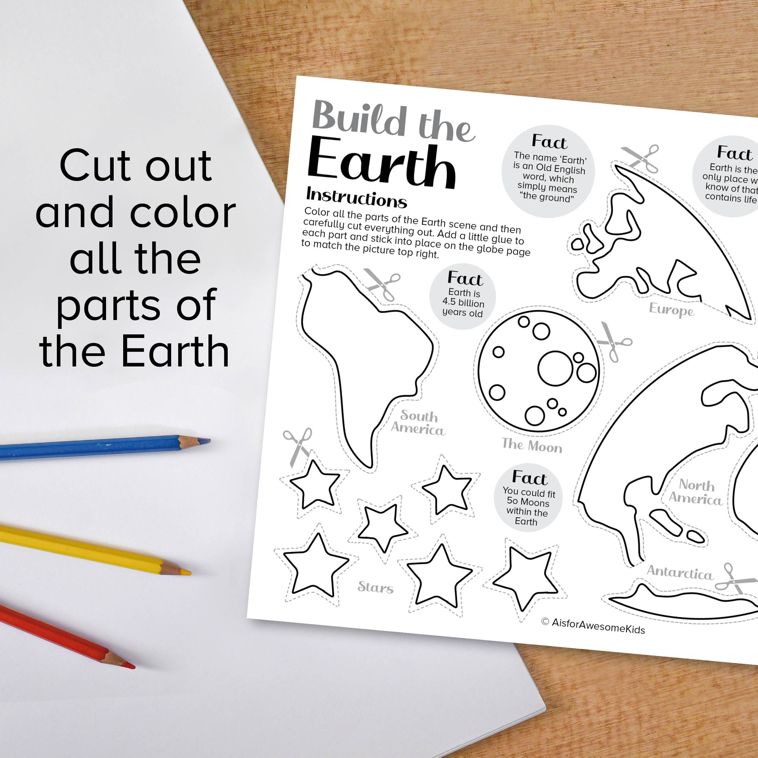 Earth Day Cut & Paste Craft Printable, Build the World Educational Art ...