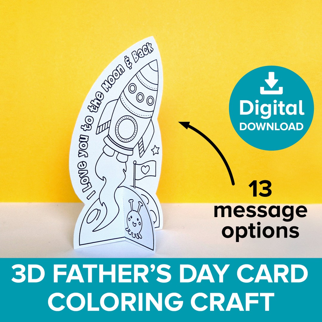 3D Rocket Card Craft, Kids Father's Day Space Coloring Gift, Cut-out ...