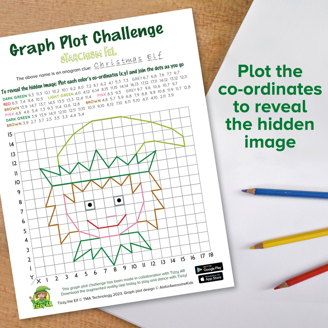 Christmas Graph Plot Coding Worksheets, Xmas Elf Picture Reveal ...