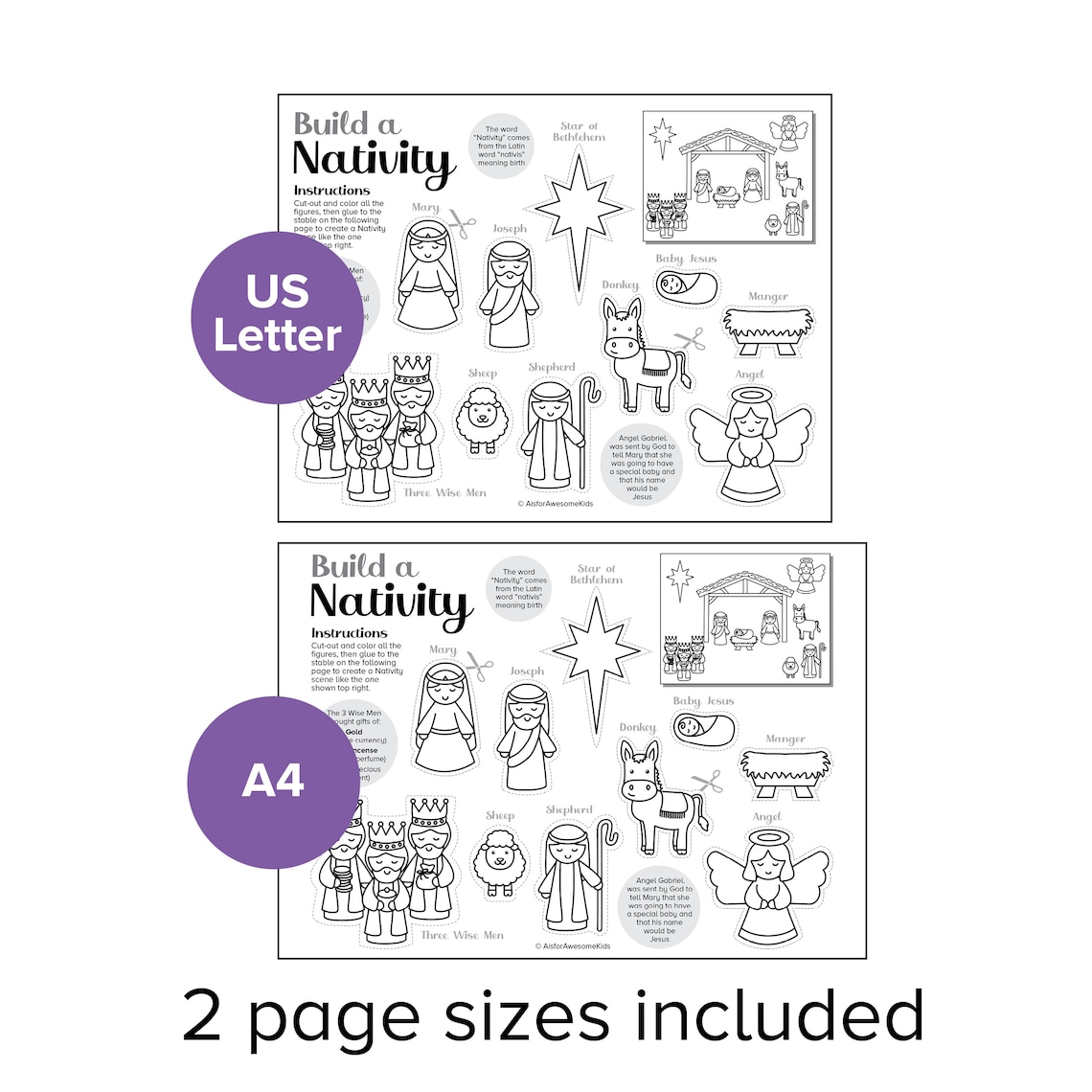 Christmas Nativity Cut & Paste Craft, Kids Colour and Build Xmas Jesus ...