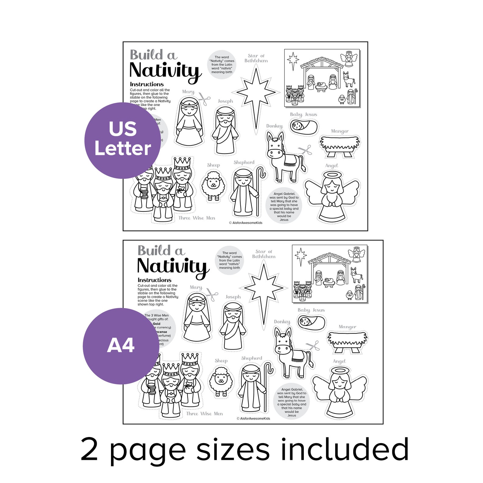 Christmas Nativity Cut & Paste Craft, Kids Colour and Build Xmas Jesus ...