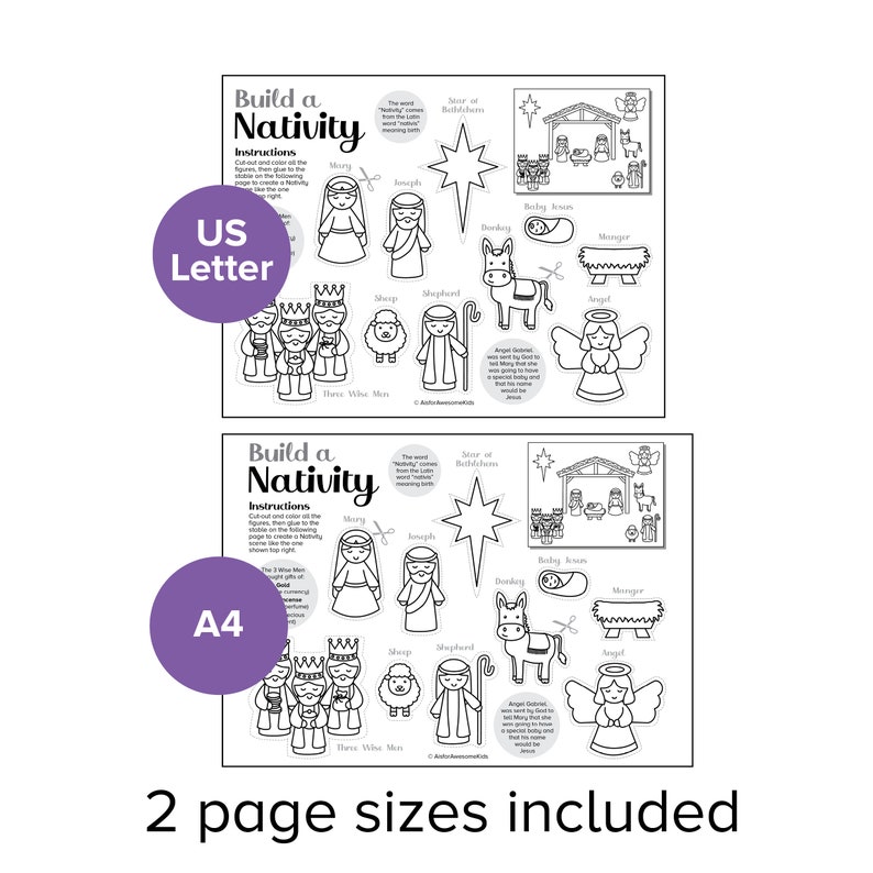 Christmas Nativity Cut & Paste Craft, Kids Colour and Build Xmas Jesus ...