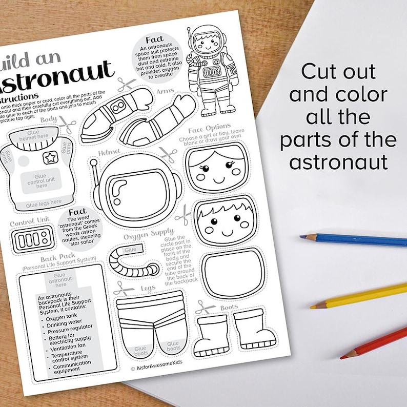 Astronaut Cut & Paste Craft, Color and Build Spaceman Puppet, Kids ...