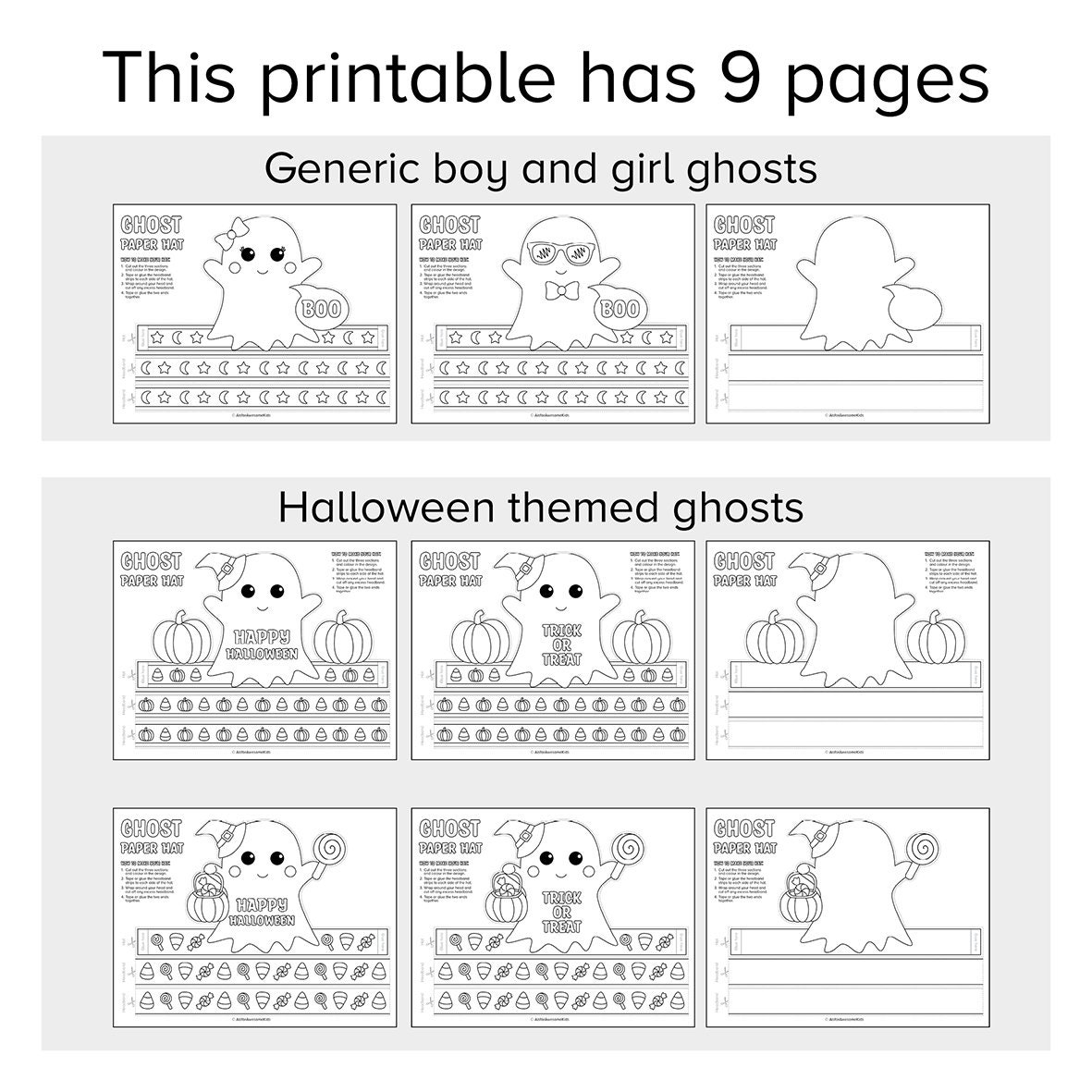 Halloween Paper Hat Crafts, Cute Ghost Trick or Treat Dress-up Crown ...