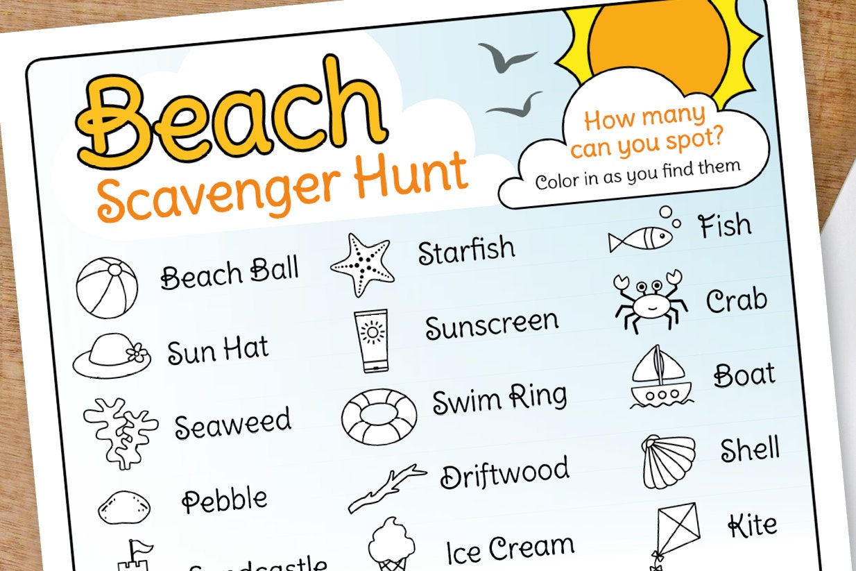 Beach Scavenger Hunt Kids Summer Spot & Color Holiday - Etsy