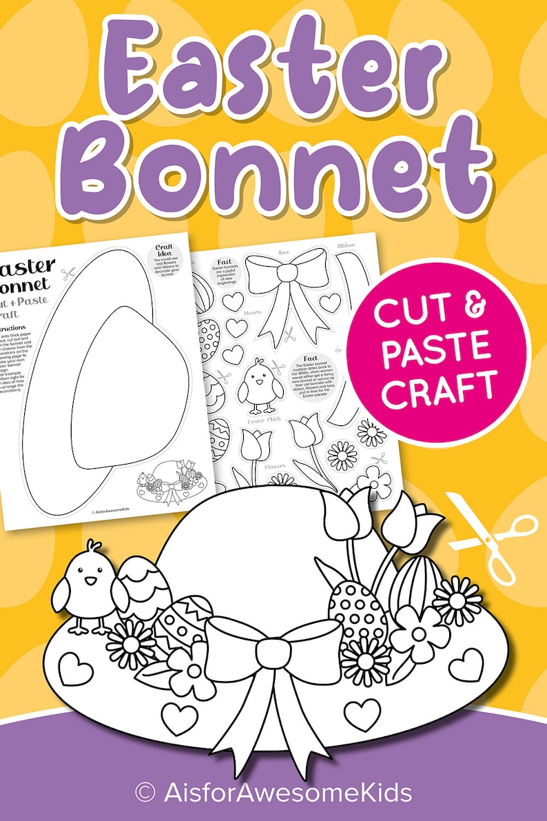 Easter Bonnet Cut & Paste Art Craft, Build a Spring Flower Hat ...