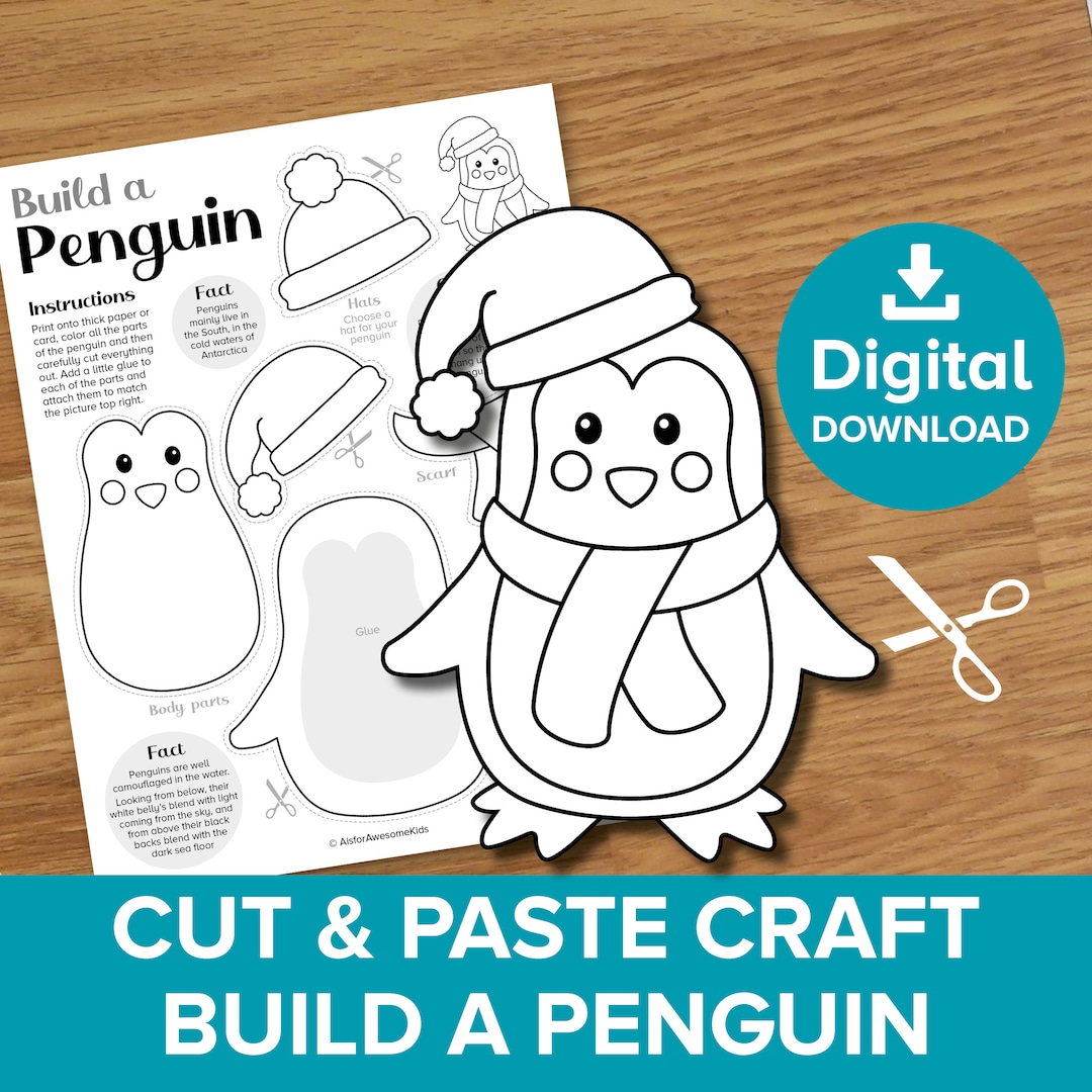 Penguin Cut & Paste Craft, Christmas Color and Build Kit, Paper Doll ...