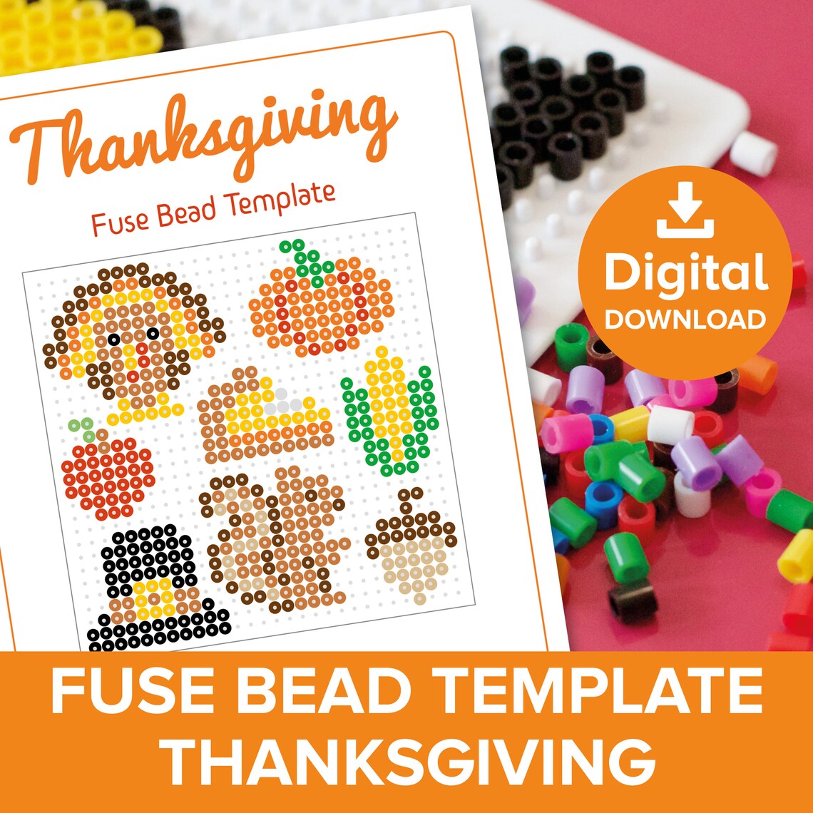 Thanksgiving Fuse Bead Template, Hama Perler Nabbi Beads Turkey Craft ...