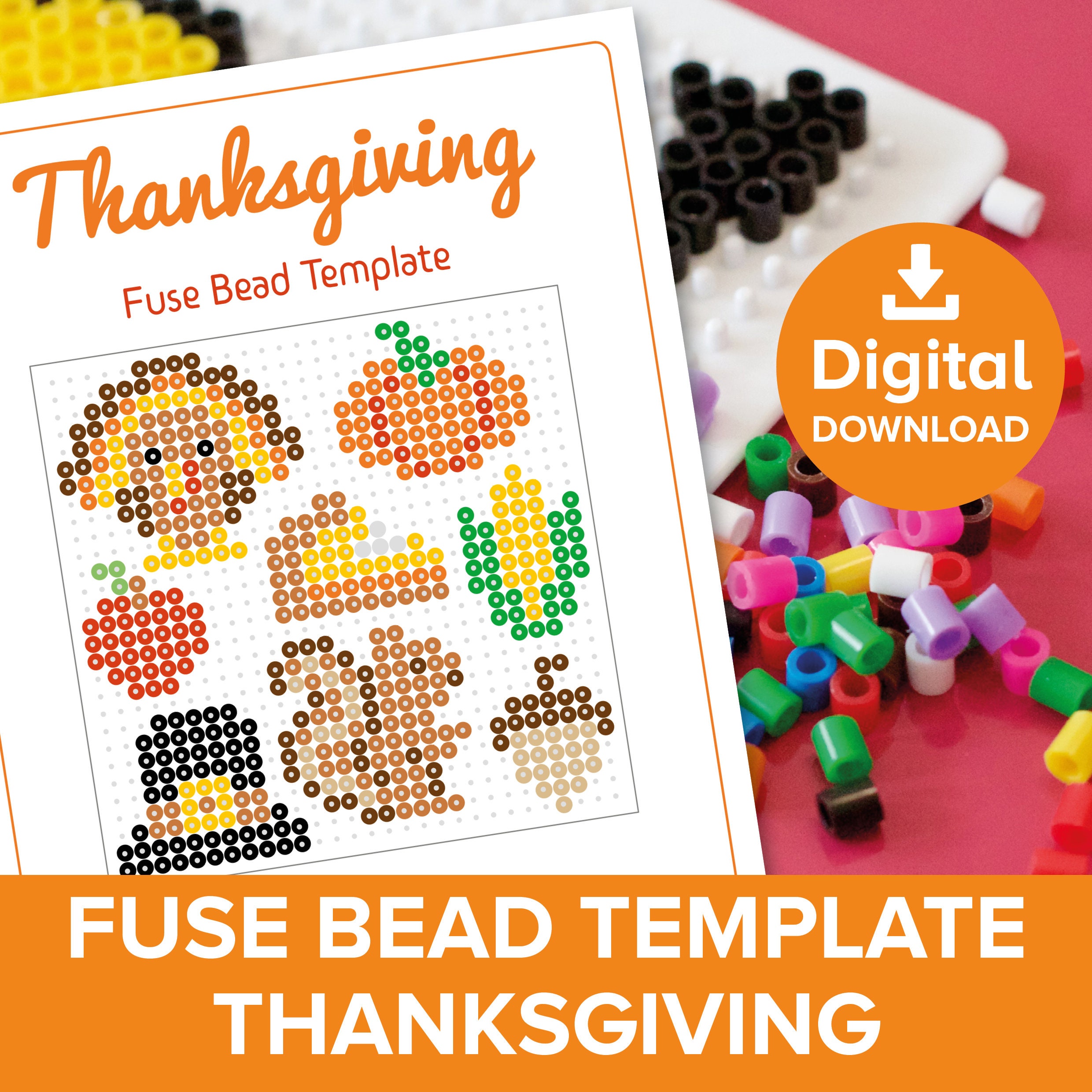 Thanksgiving Fuse Bead Template, Hama Perler Nabbi Beads Turkey Craft ...