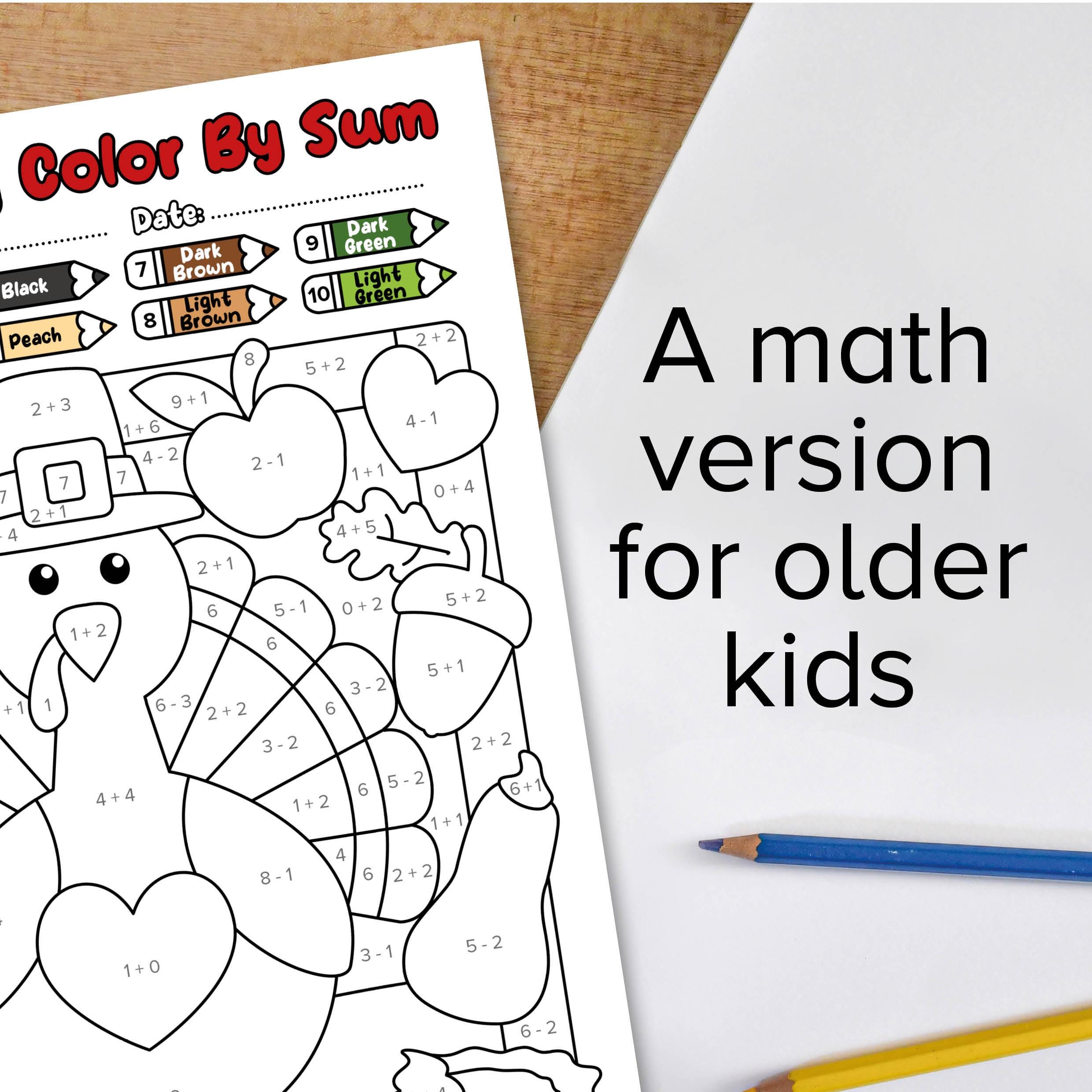 Thanksgiving Color by Number Worksheets, Fall Turkey Educational Math ...