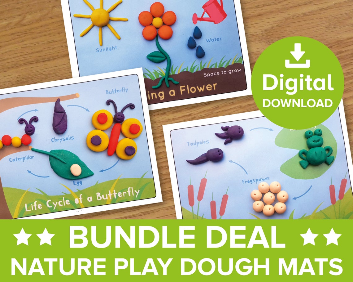 Nature Play Dough Mat Bundle Kids Life Cycle Playdoh - Etsy