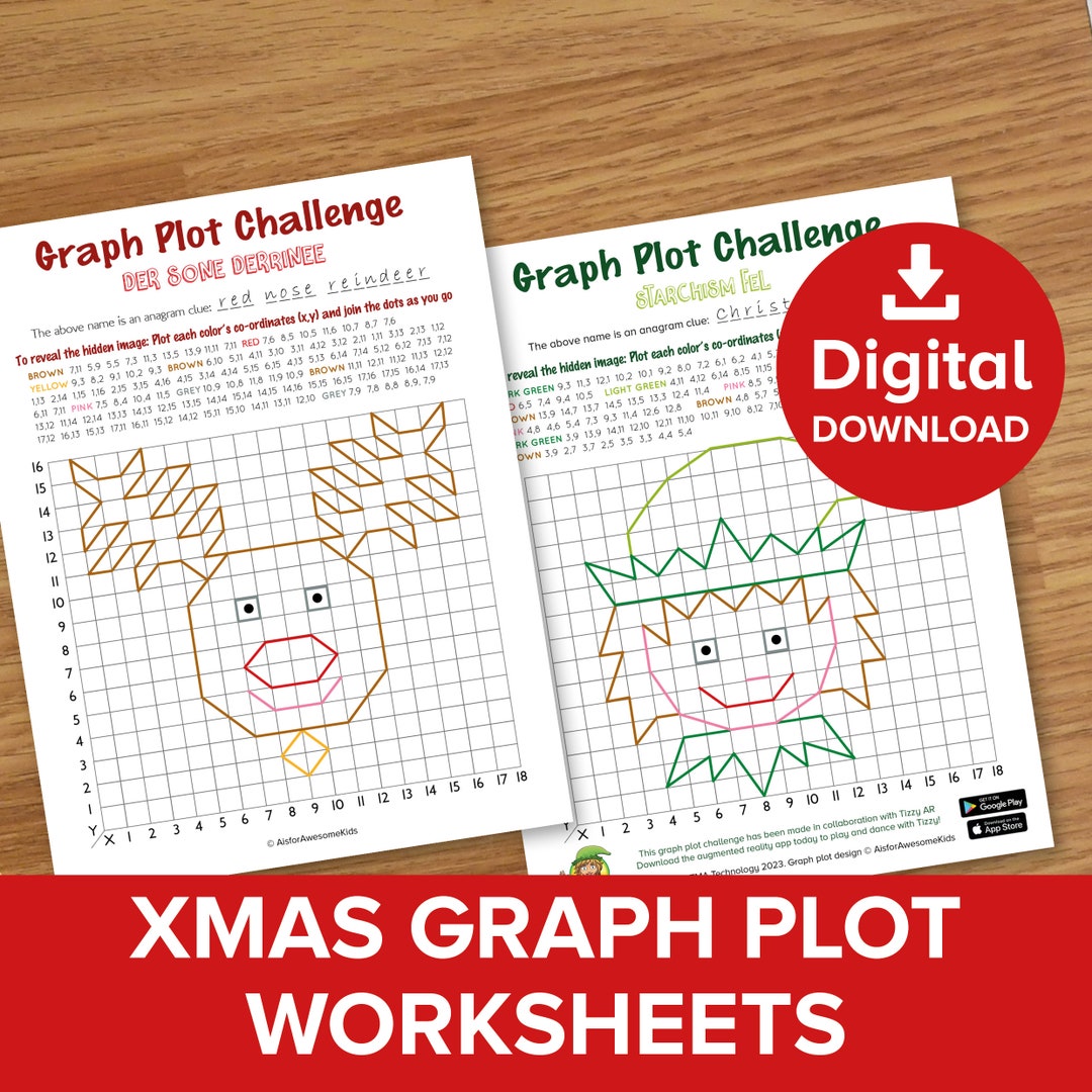Christmas Graph Plot Coding Worksheets, Xmas Elf Picture Reveal ...